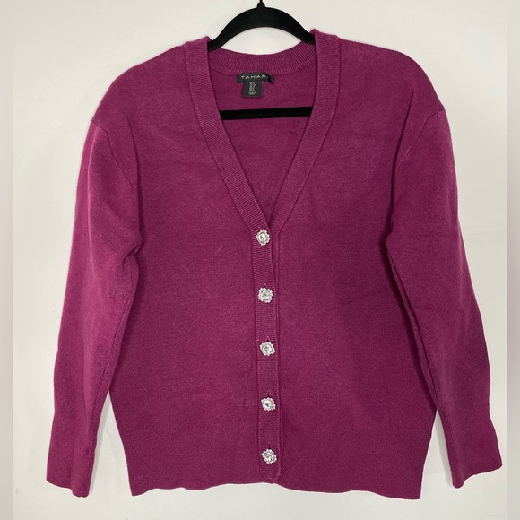 Tahari | Sweaters | Tahari Raspberry Cardigan Sweater Rhinestone ...